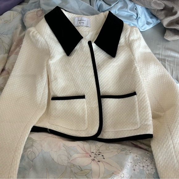 Jackets & Coats | Sophisticated Ivory Textured Jacket Classic With A ...